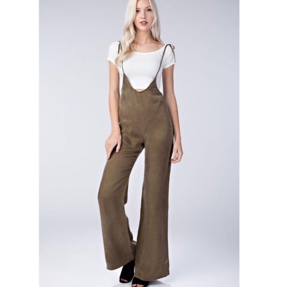 Pants & Jumpsuits | Spaghetti Strap Olive Overalls | Poshmark